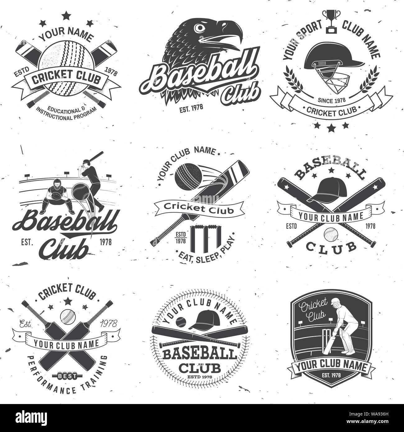 Set of cricket and baseball club badges. Vector illustration. Concept ...