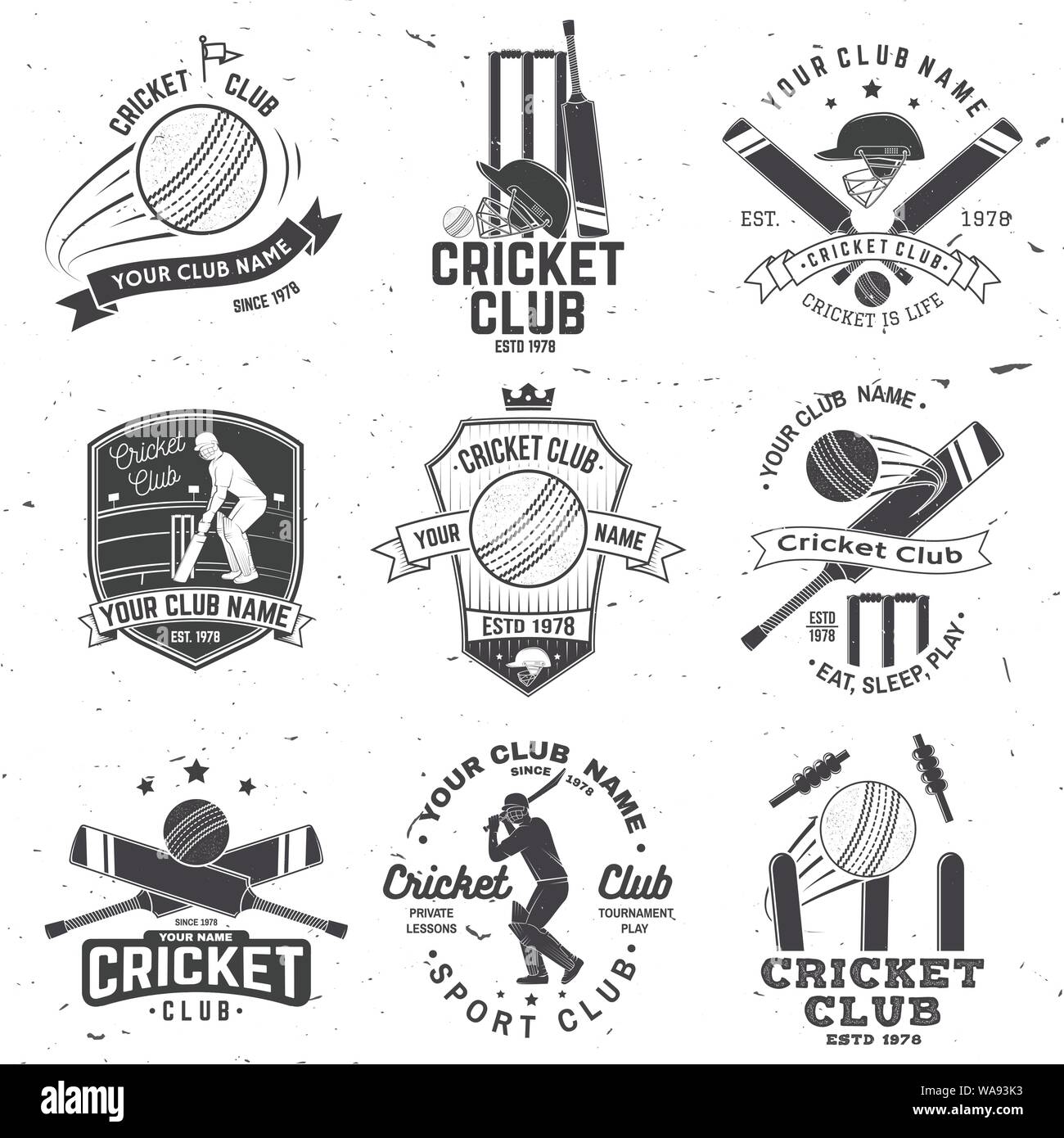 Set of cricket club badges. Vector illustration. Concept for shirt ...
