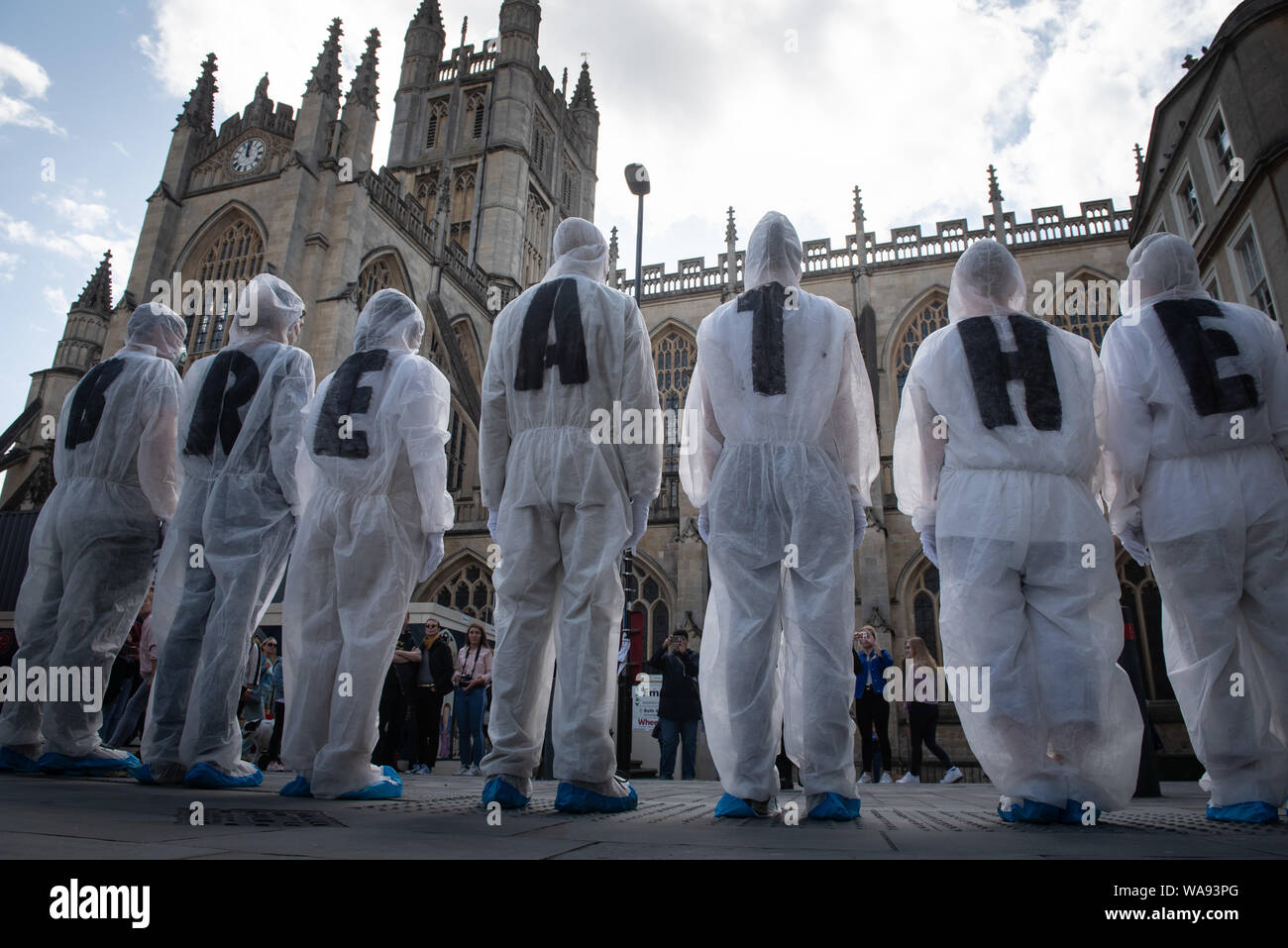 Bath, Somerset, UK. 17th August 2019. Members of the climate protest ...