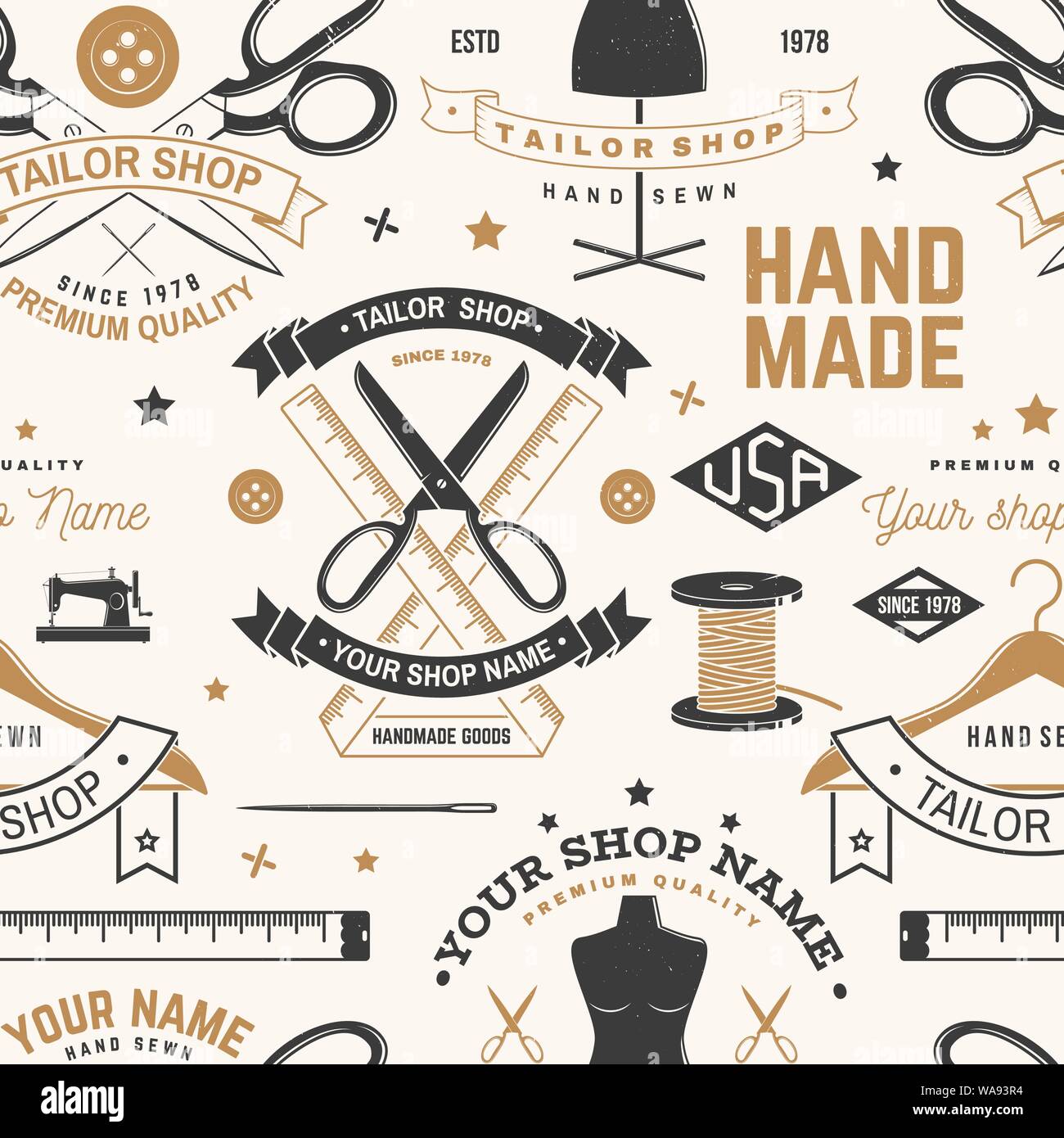 Tailor shop seamless pattern or background. Vector illustration ...