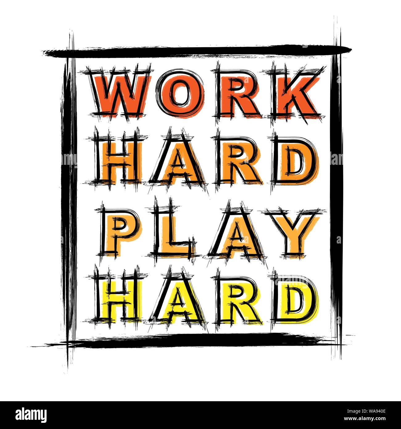 Black and color outline grunge brush text slogan isolated on white ...