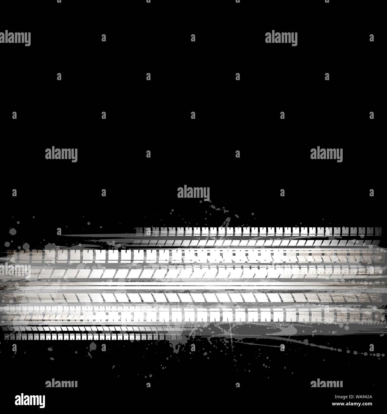 White grunge transparent tire tracks isolated on black background Stock ...