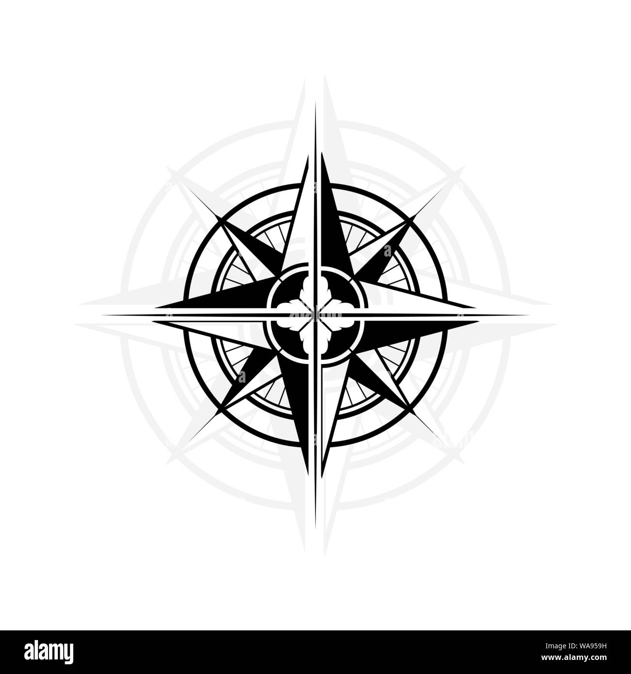 Black windrose compass silhouette isolated on white background Stock ...