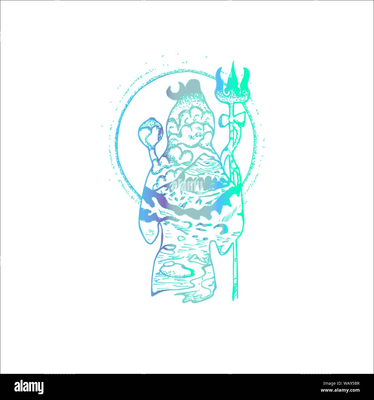 Gradient illustration of shiva with double exposure. Mountains, sky ...