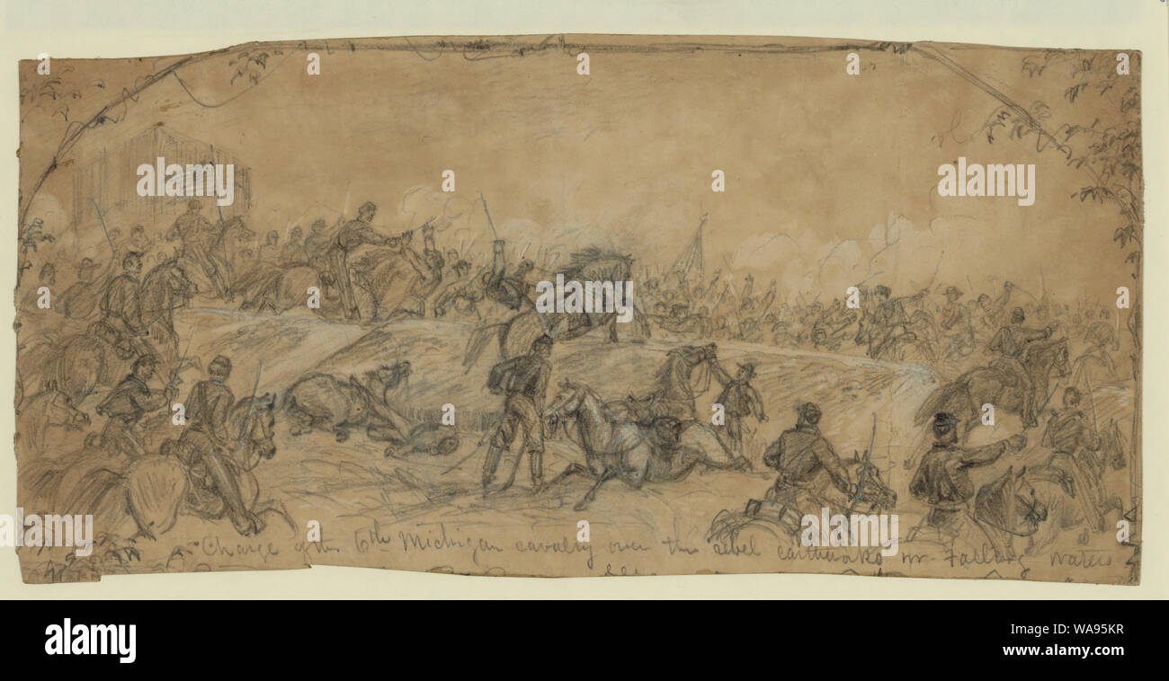 Charge of the 6th Michigan cavalry over the rebel earthworks nr ...
