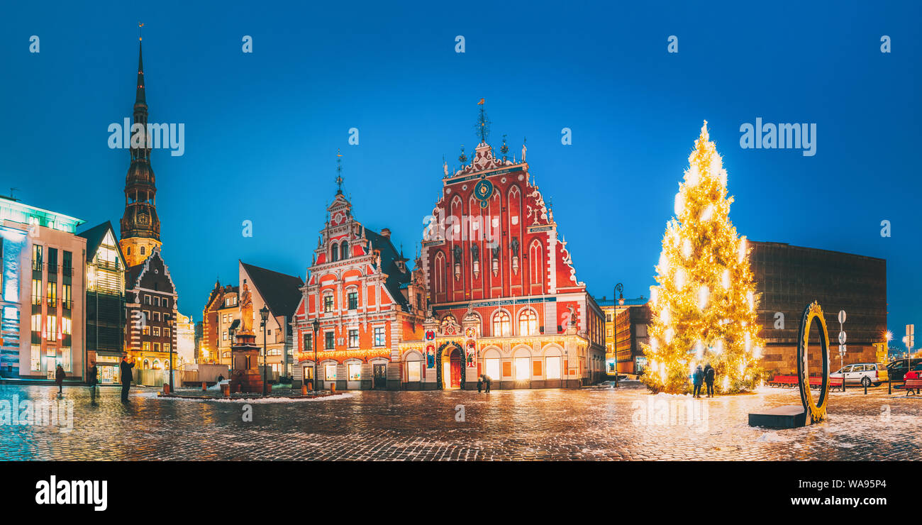 Riga, Latvia. Panorama Of Town Hall Square, Popular Place With Famous ...