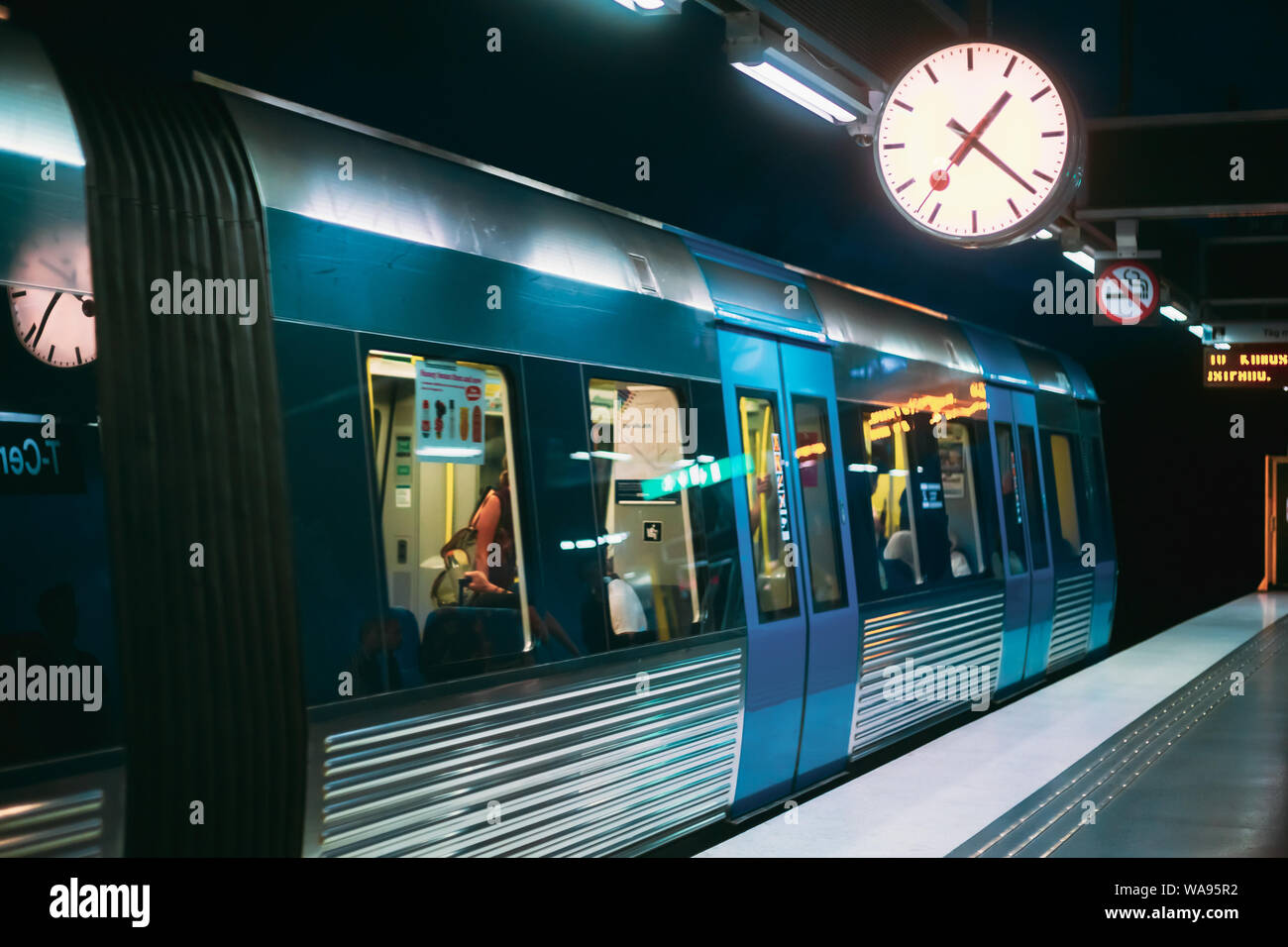 Stockholm, Sweden. Modern Illuminated Metro Underground Subway Station ...