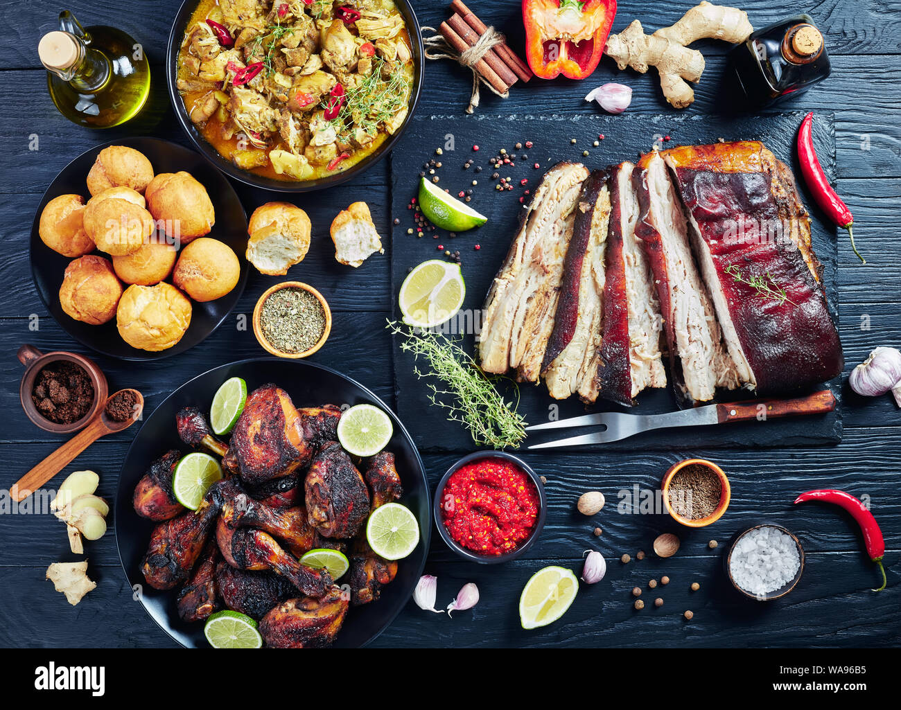 Caribbean bbq food table hi-res stock photography and images - Alamy