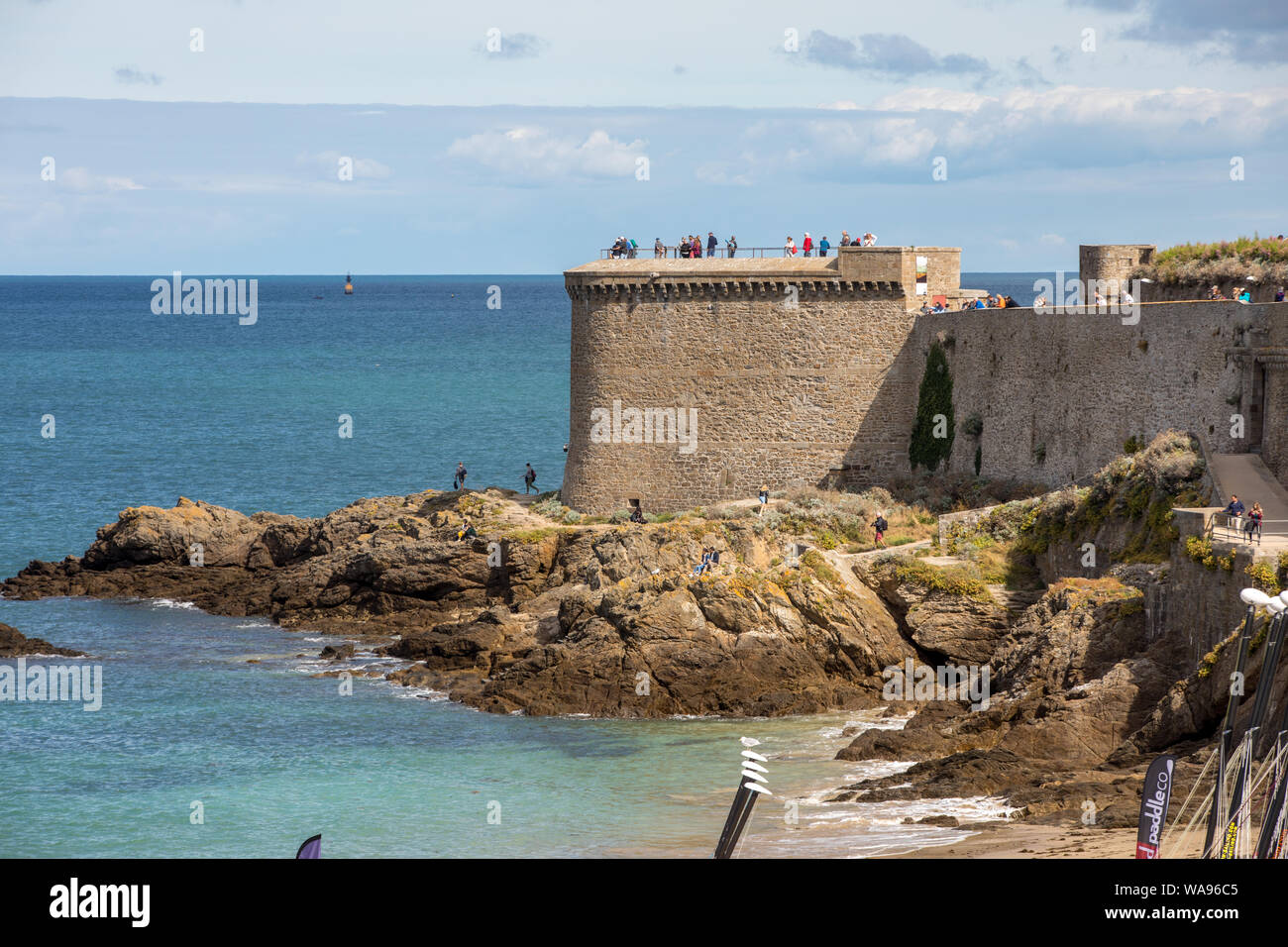 St Malo, France - September 14, 2018: Tourists walking on rampart at ...