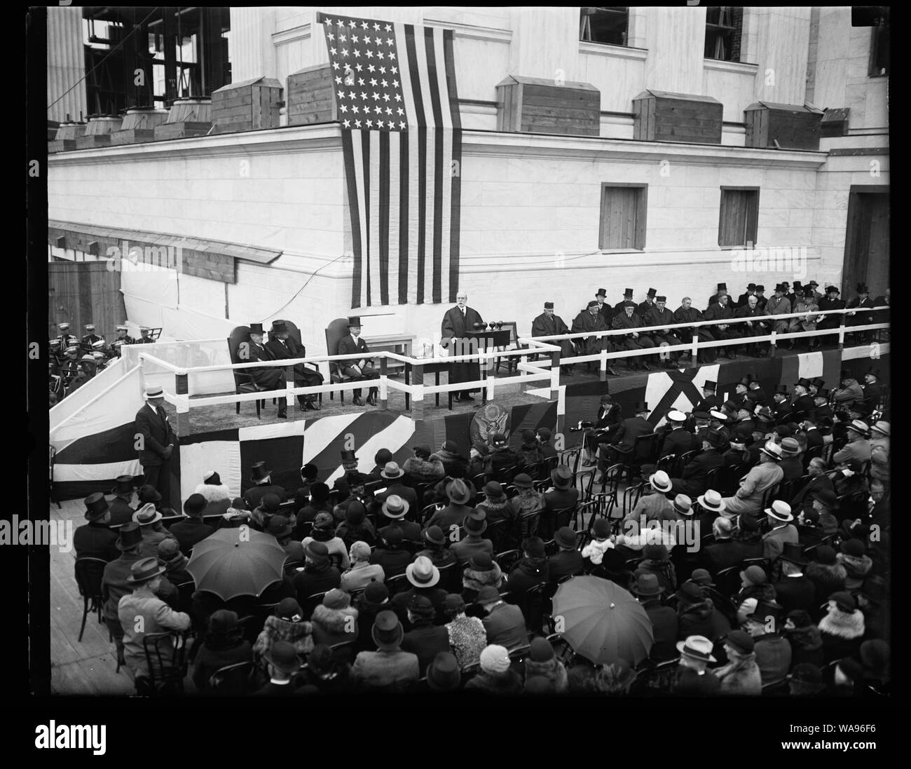Charles Evans Hughes addressing group at U.S. Supreme Court Building ...