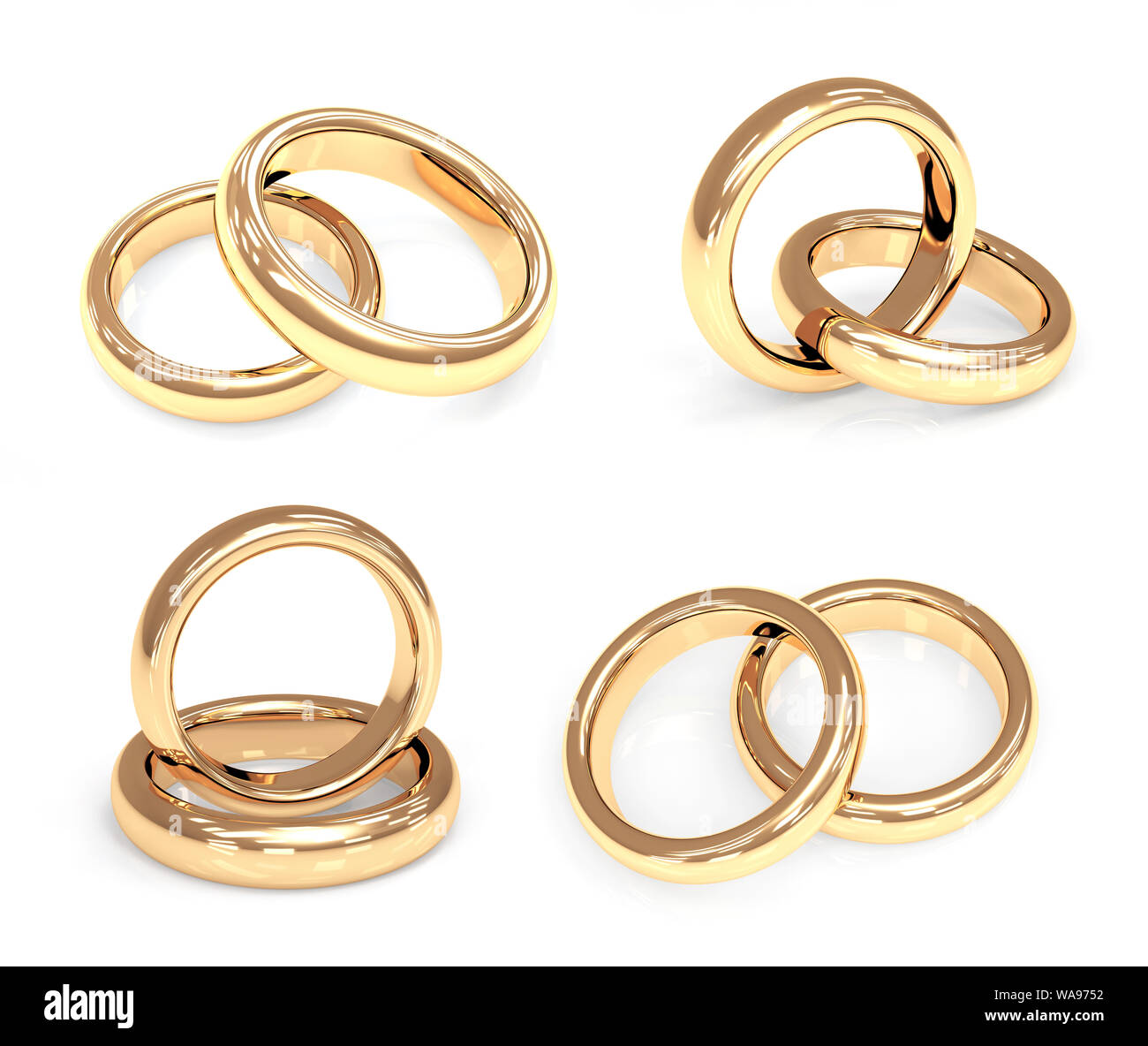 Collection of gold wedding rings. Objects isolated on white background ...