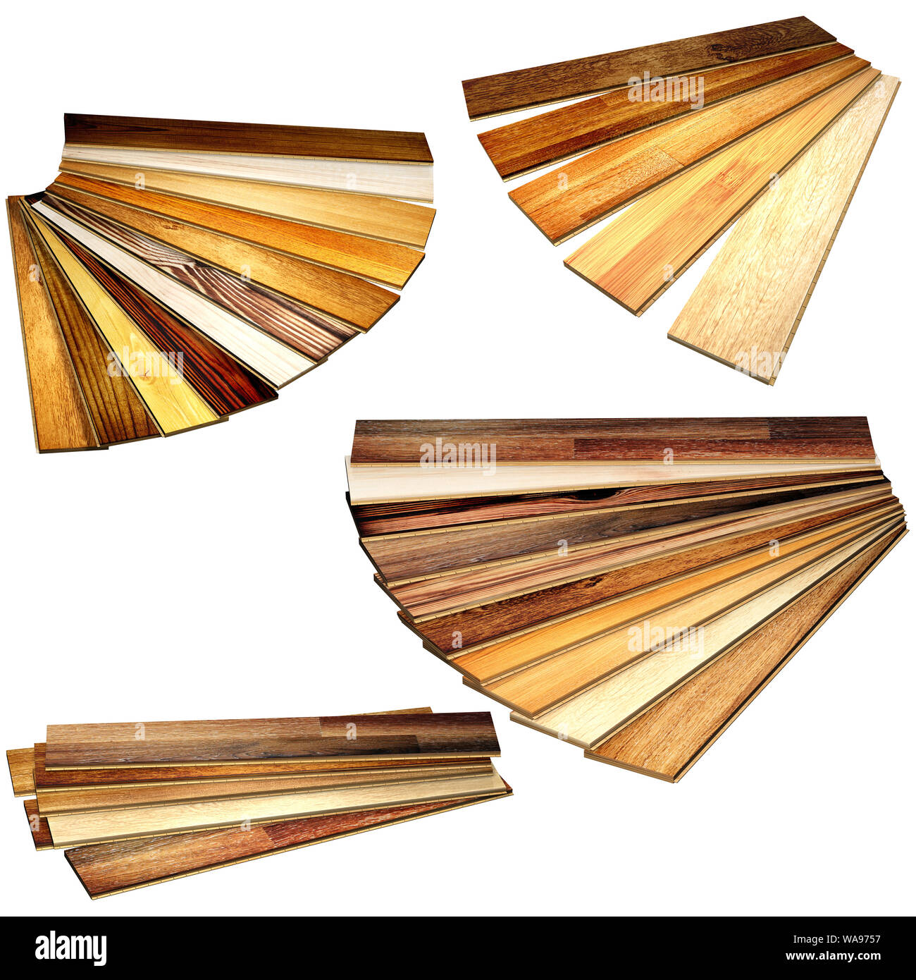 Collection of planks of new parquet of different colors. Isolated on ...