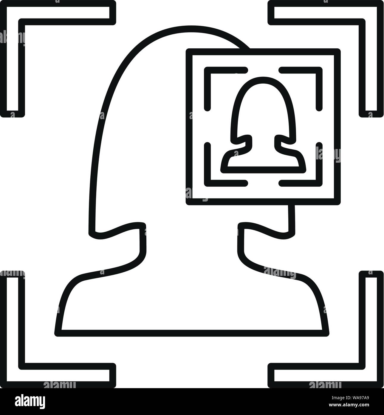 Woman face recognition system icon. Outline woman face recognition ...