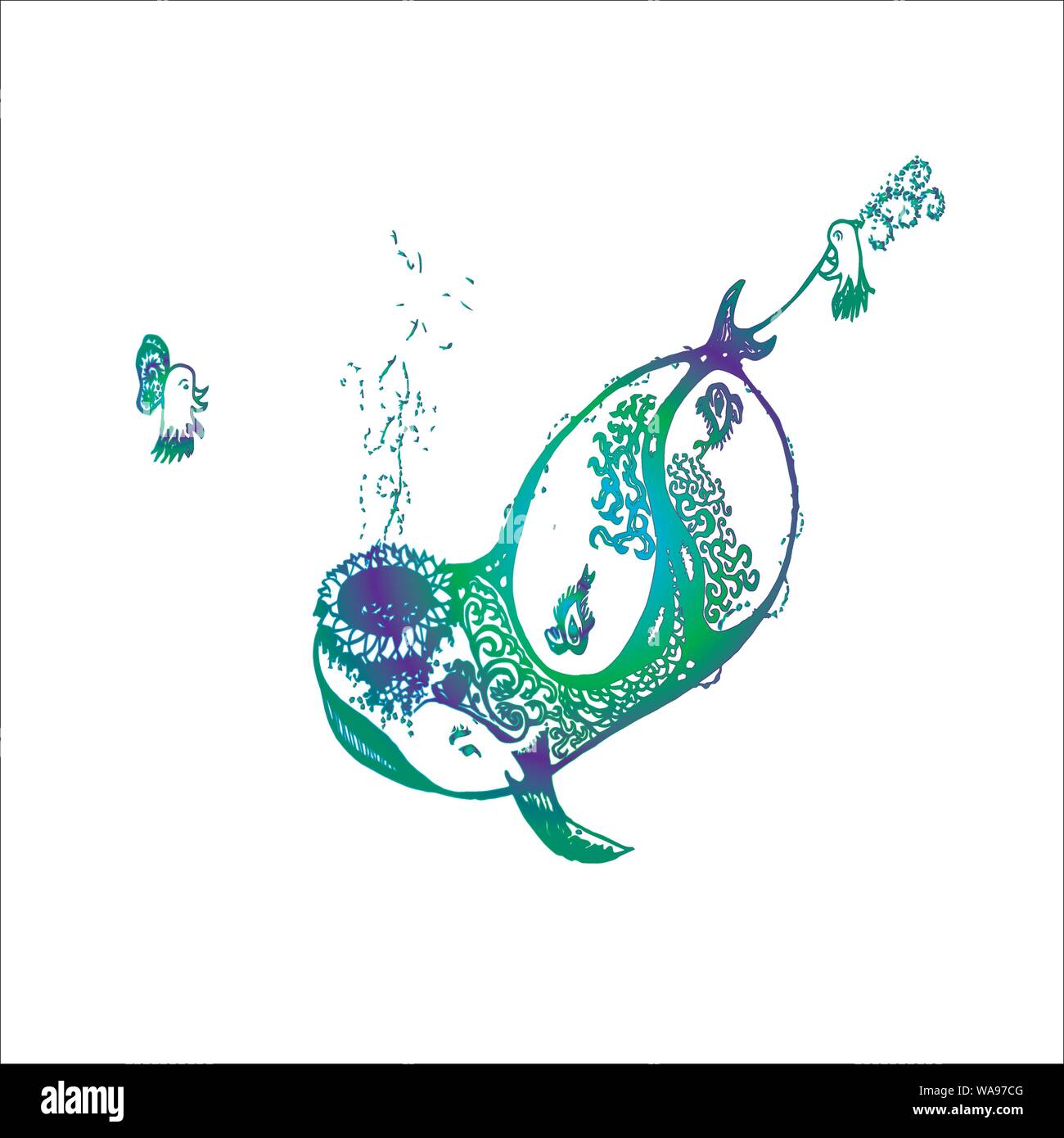 Neon illustration of octopus smoking through a whale Stock Vector Image ...