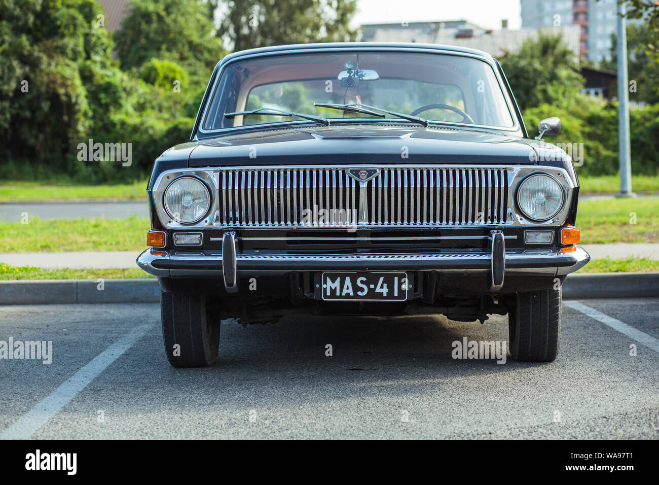 City Riga, Latvian republic. Retro car party. Oldtimer cars at the ...