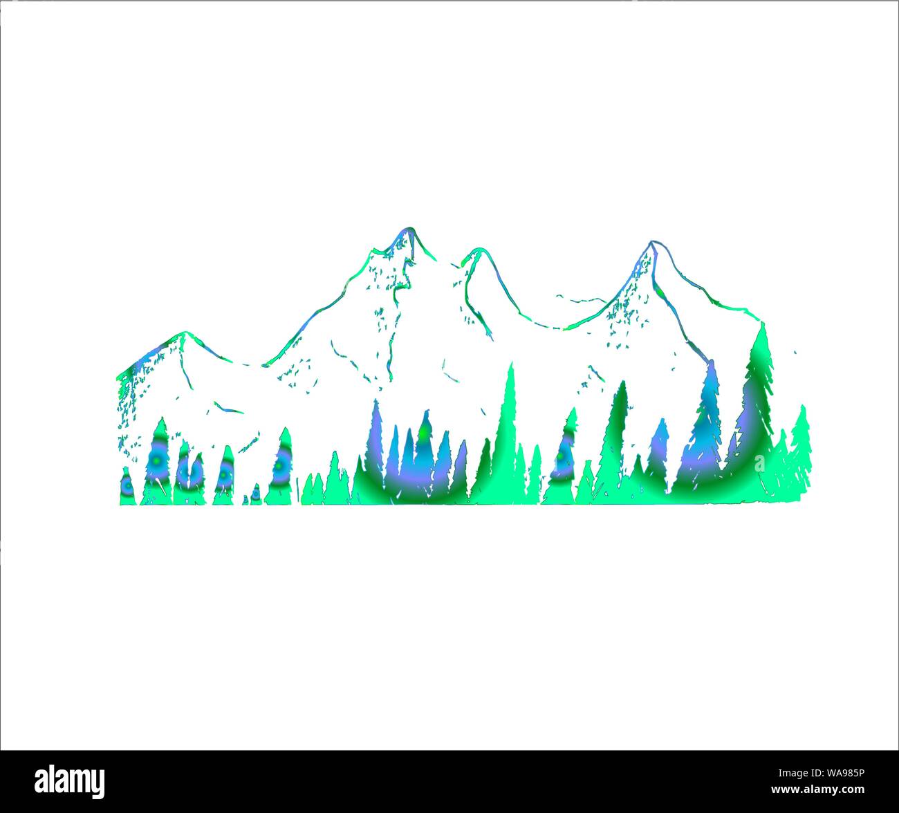 Neon illustration of mountains and trees. Tattoo idea Stock Vector ...