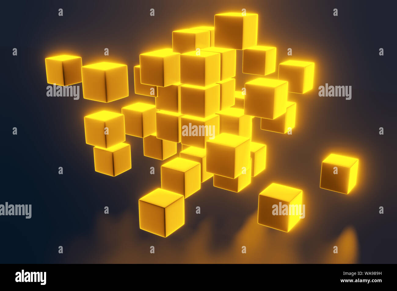 Business concept, 3D gold block cubes on dark background. 3D rendering ...