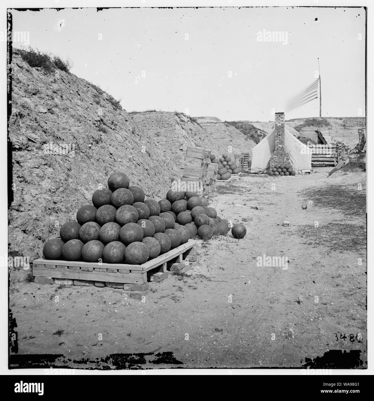 Charleston, S.C. Interior view of Fort Johnson, with stacks of shot ...