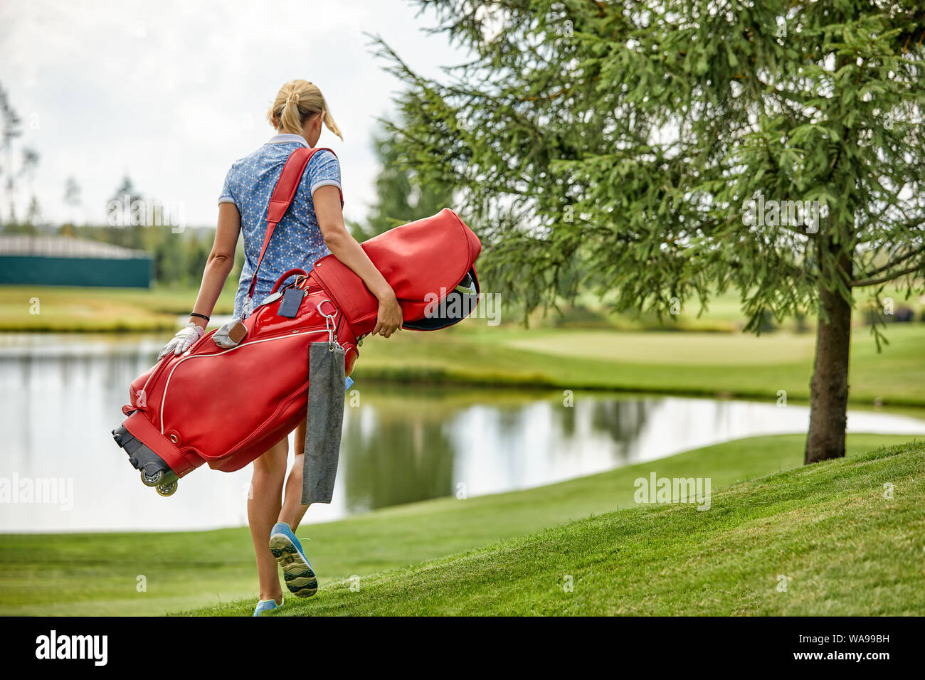 Golf concept, copy space. Women golf time holding golf equipment on ...