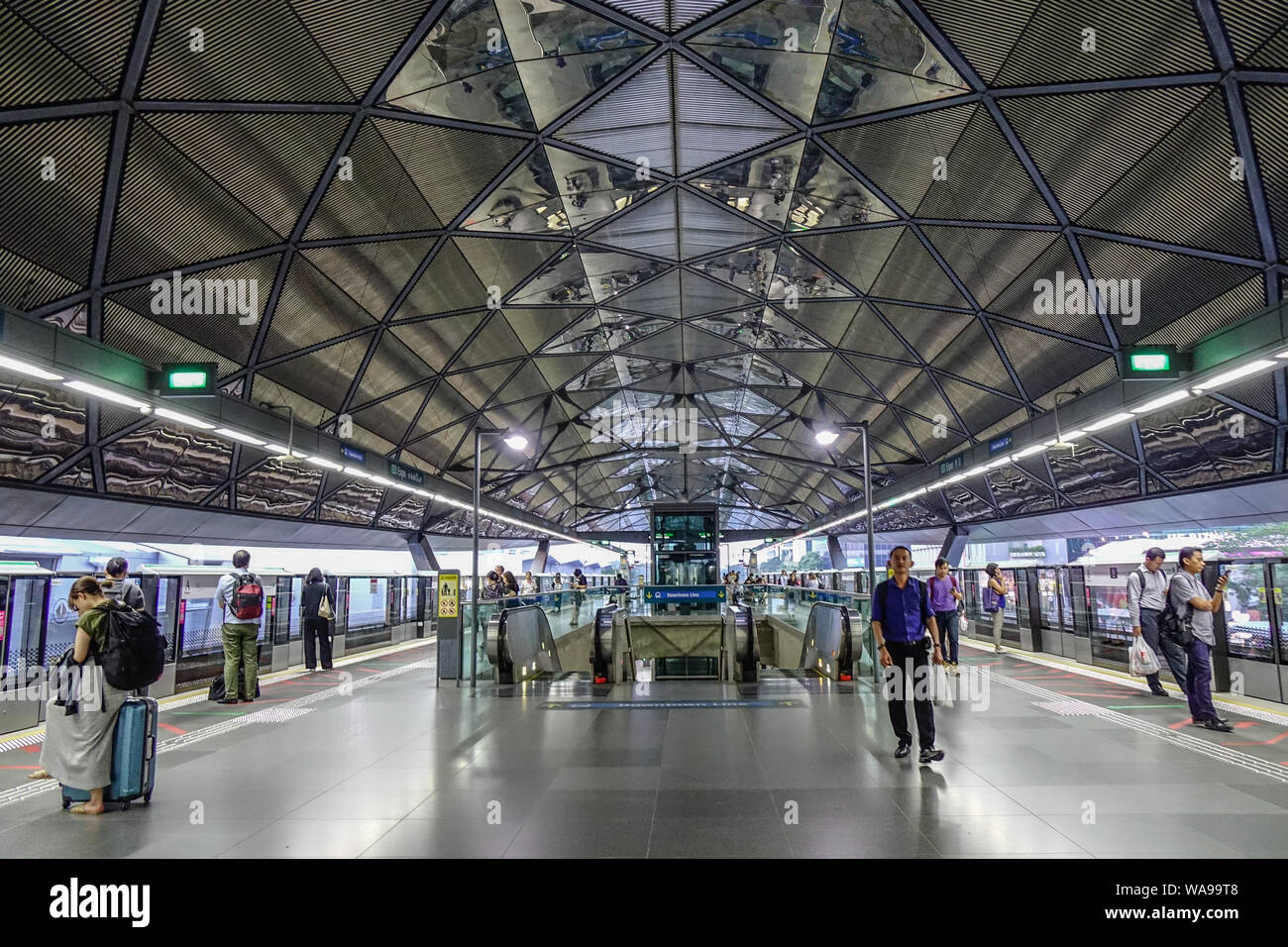 Singapore - Apr 11, 2019. Interior of MRT Station in Singapore. The MRT ...