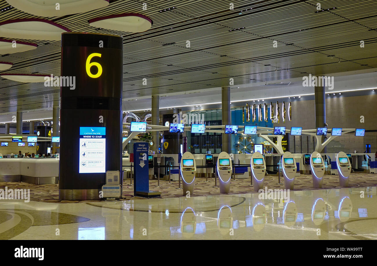 Singapore - Mar 28, 2019. Self-Service Check-in Kiosks at Terminal 4 of ...