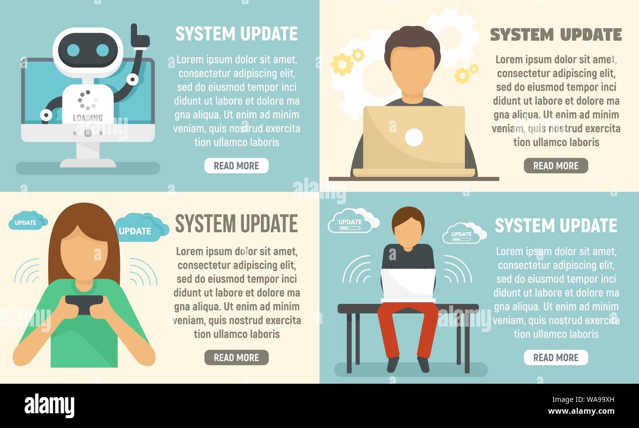 System update banner set. Flat illustration of system update vector ...