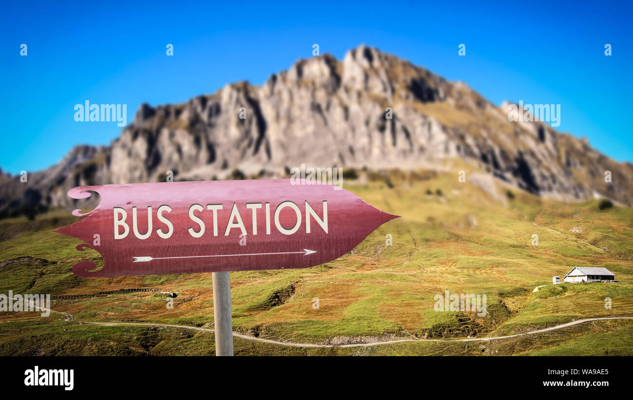 Street Sign the Direction Way to Bus Station Stock Photo - Alamy