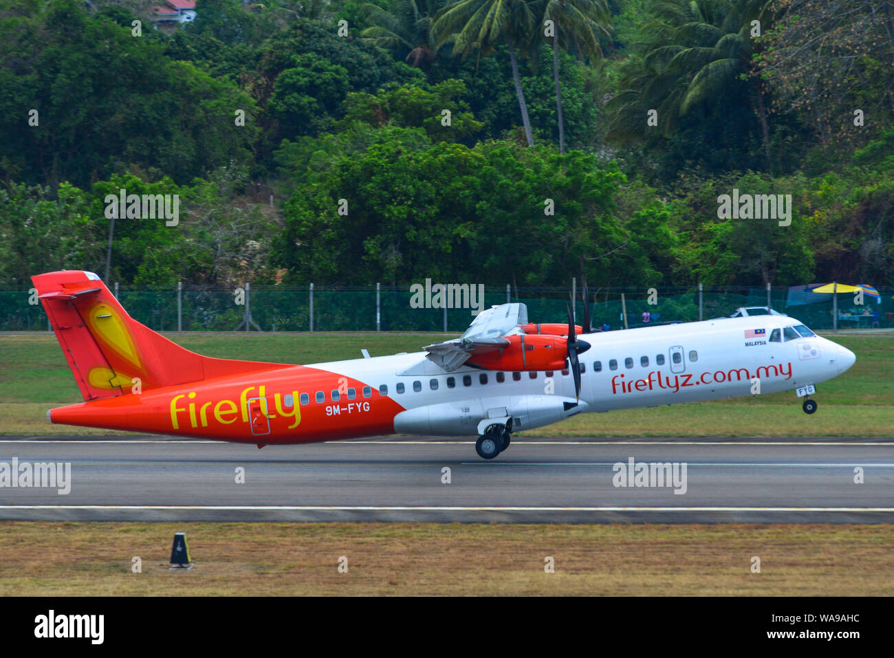 Langkawi, Malaysia - Mar 29, 2019. 9M-FYG Firefly ATR 72-500 taking-off ...