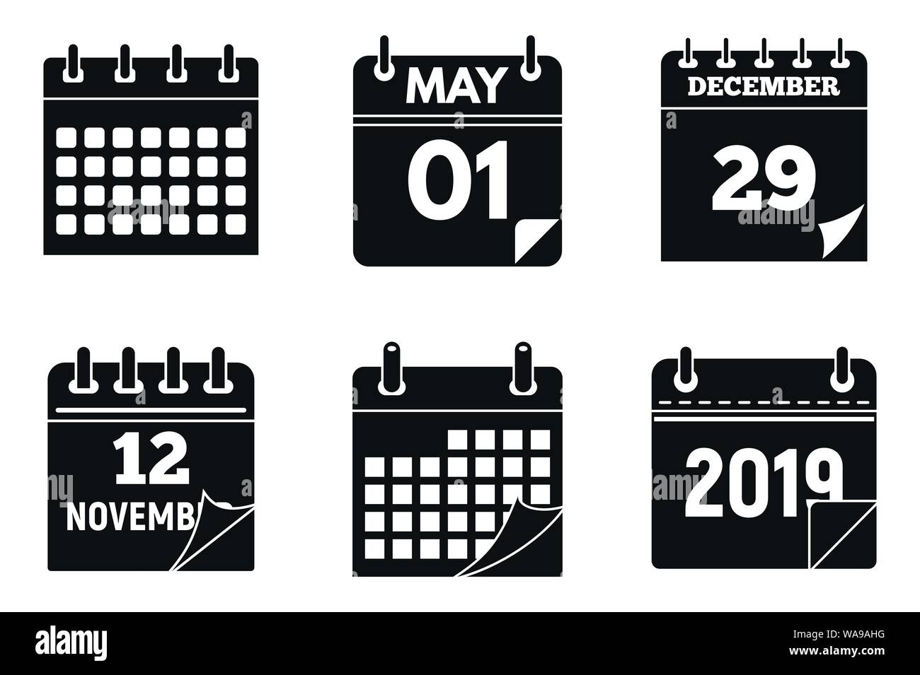 Calendar page icons set. Simple set of calendar page vector icons for ...