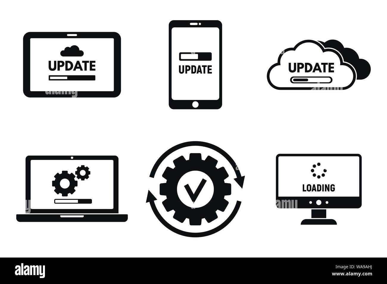 Device system update icons set. Simple set of device system update ...