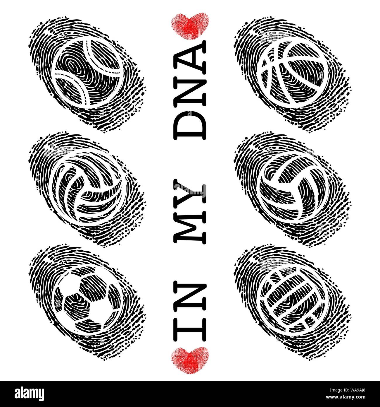 Black fingerprints with ball symbols isolated on white background Stock ...