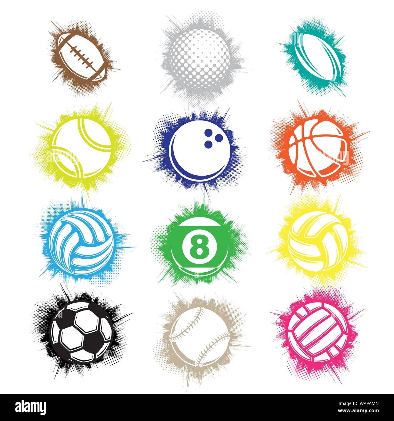 Set of different color sport balls isolated on white background Stock ...