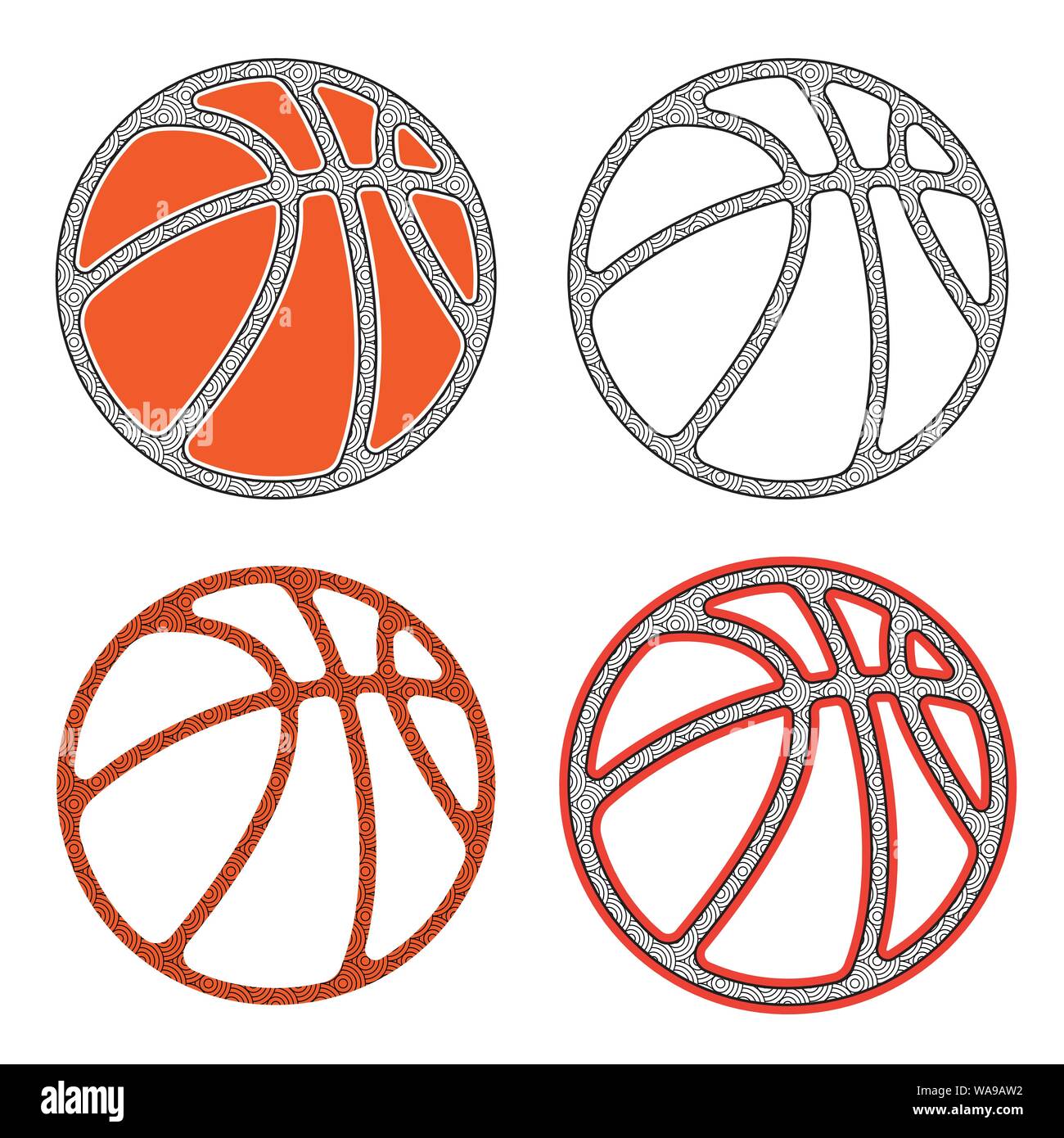 Four different basketball with patterns isolated on white background ...