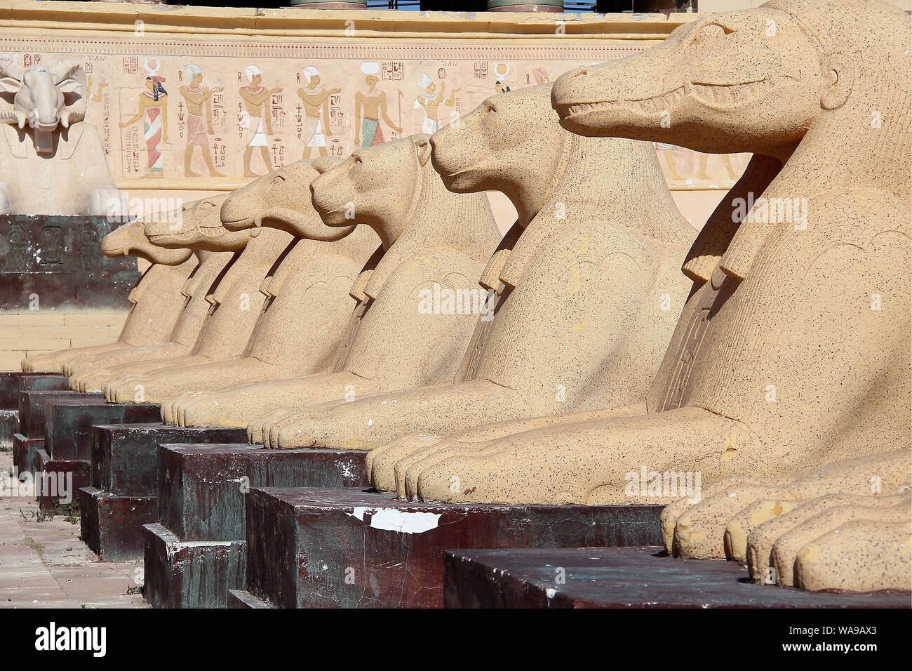 Classical Egypt cat statues in a movie scene in Morocco Stock Photo - Alamy