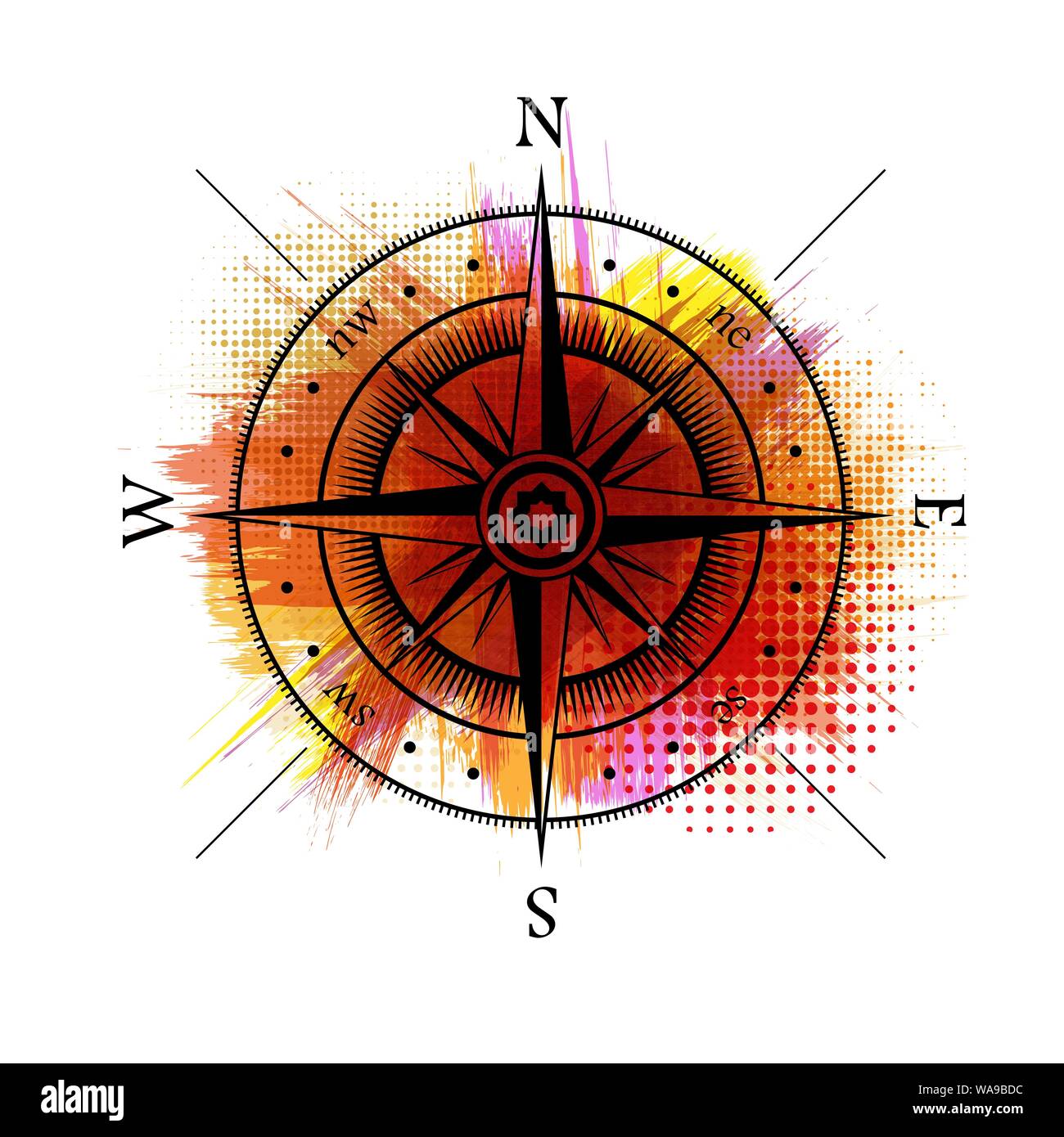 Abstract grunge brush circle frame with black windrose silhouette Stock ...