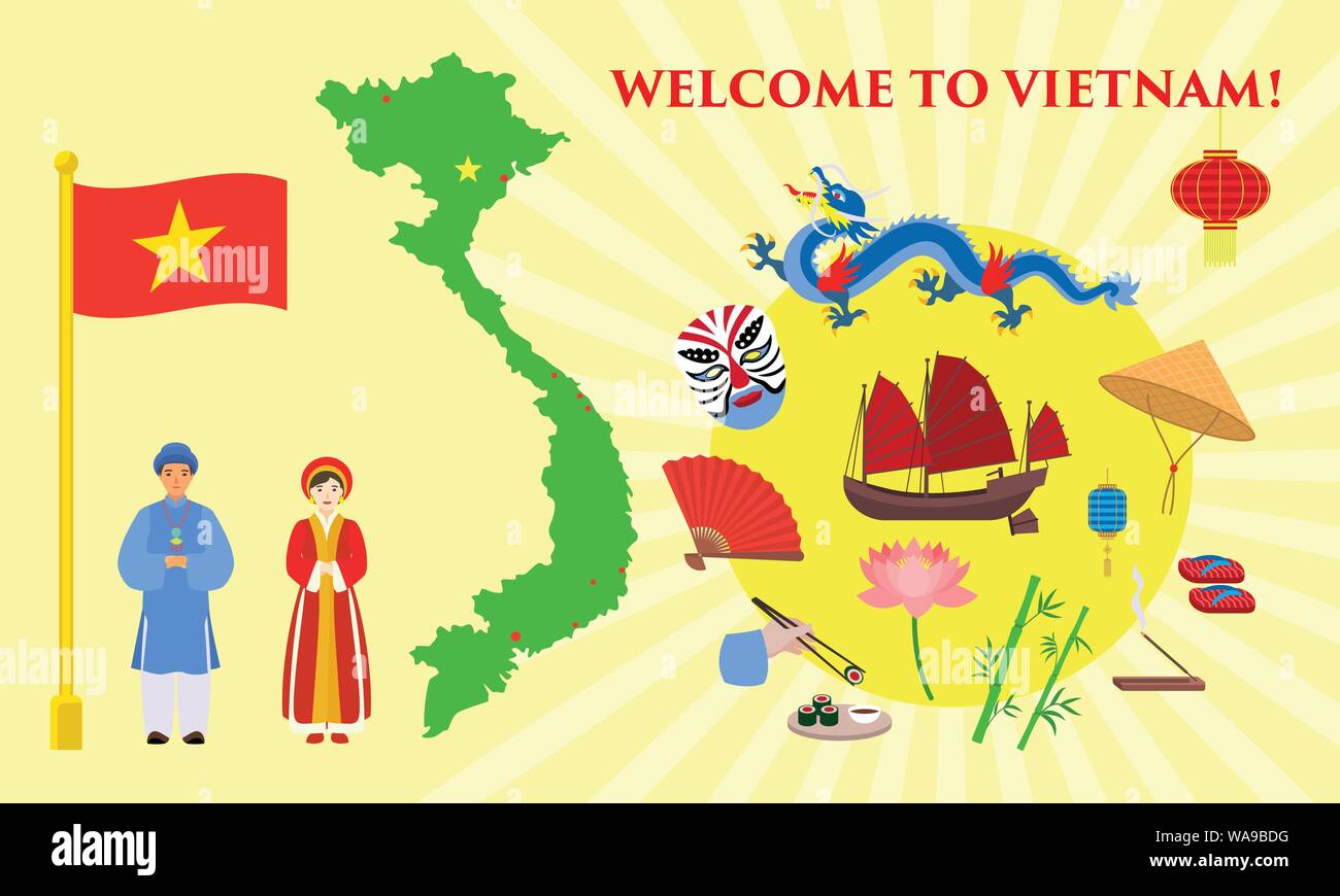 Welcome to Vietnam concept banner. Flat illustration of welcome to ...