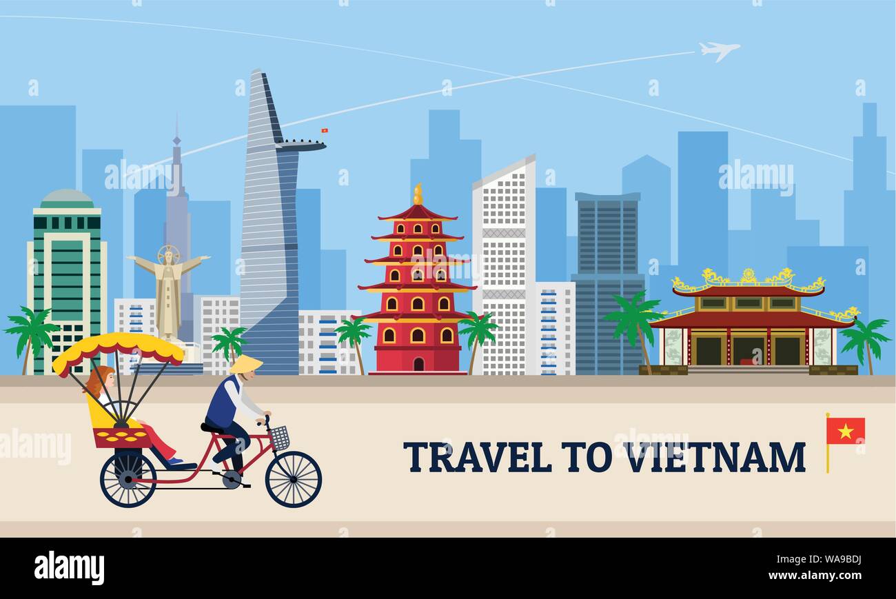 Travel to Vietnam concept banner. Flat illustration of travel to ...