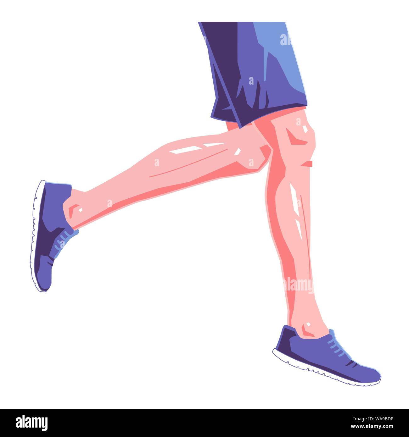 Runner legs flat illustration on isolated white background. Blue ...