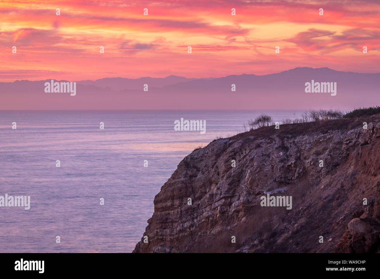 Colorful coastal view of rugged cliffs of Vicente Bluffs Reserve after ...