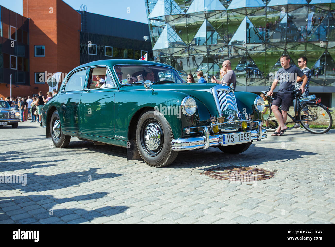 City Riga, Latvian republic. Retro car party. Oldtimer cars at the ...