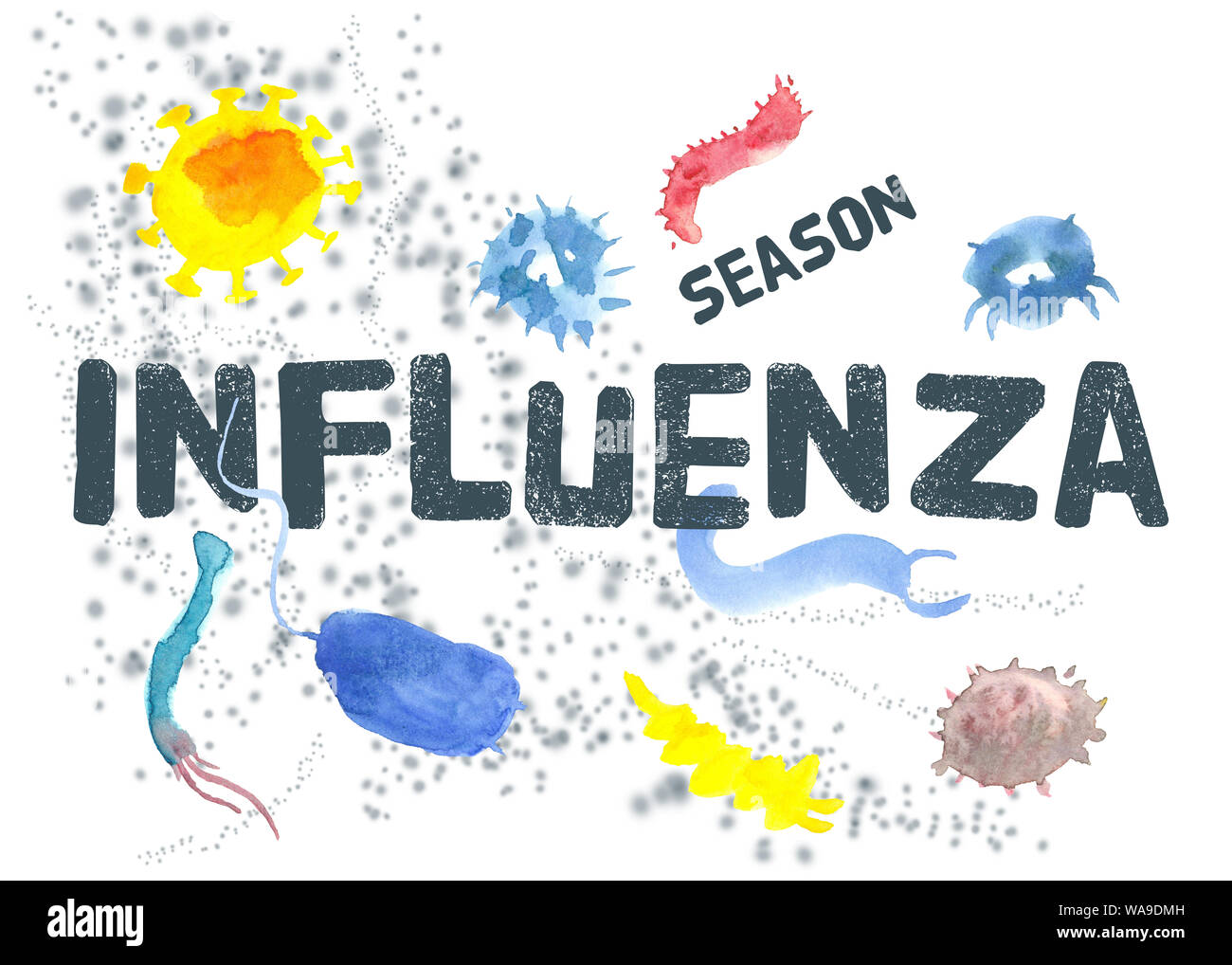 abstract illustration of germs and bacteria flying around in the air ...