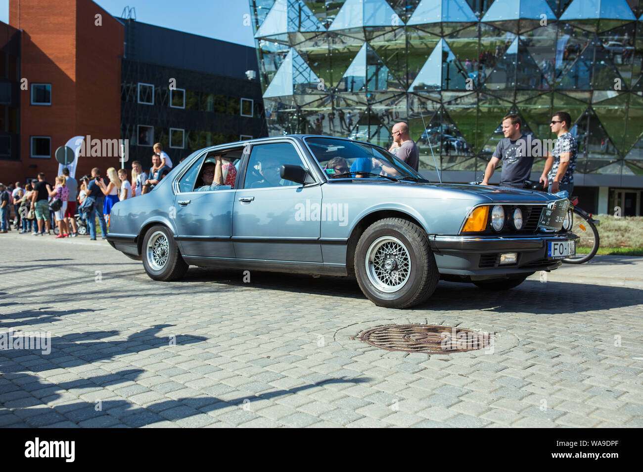City Riga, Latvian republic. Retro car party. Oldtimer cars at the ...