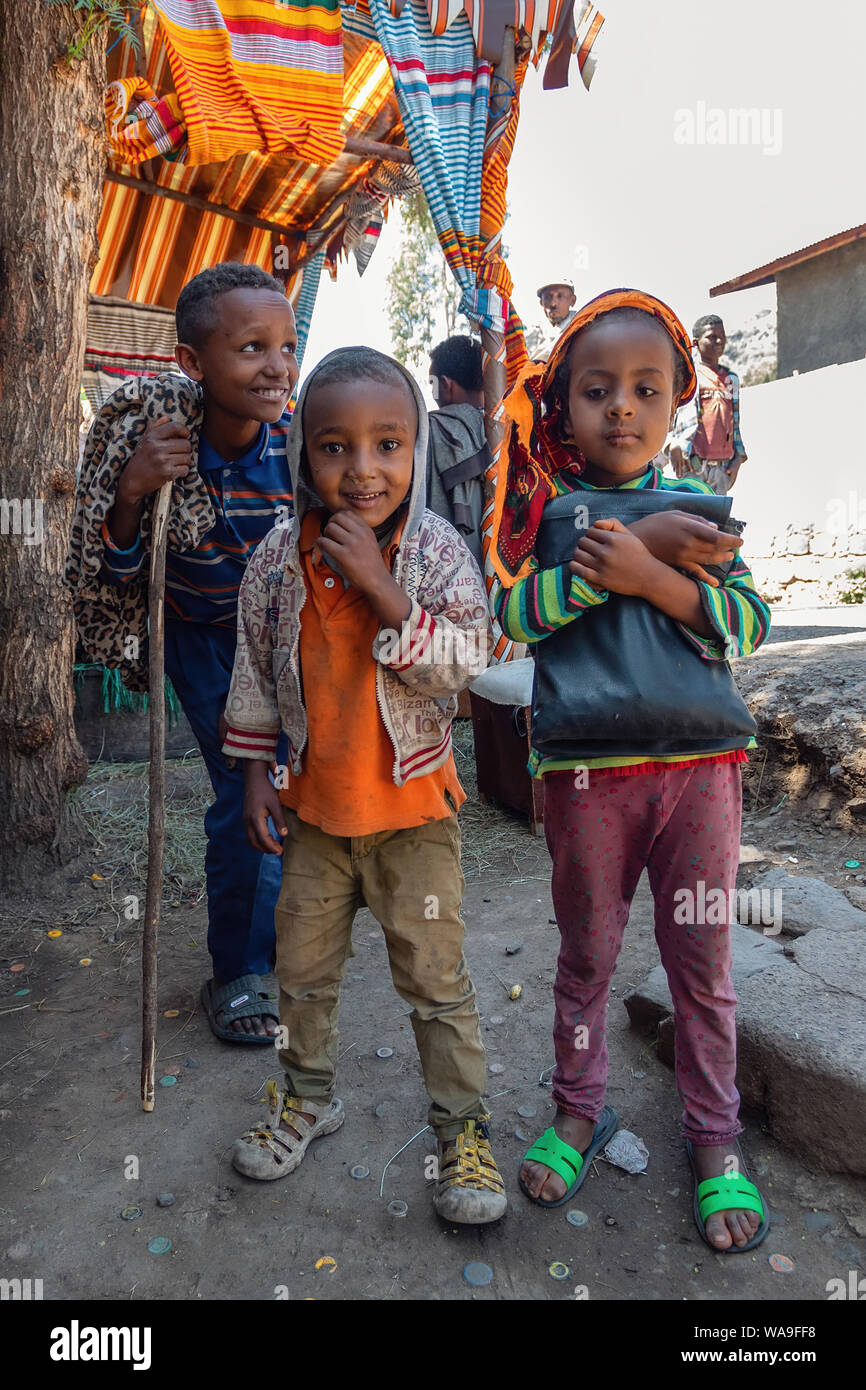Debre Libanos, Ethiopia - April 19, 2019: Group of children on the ...