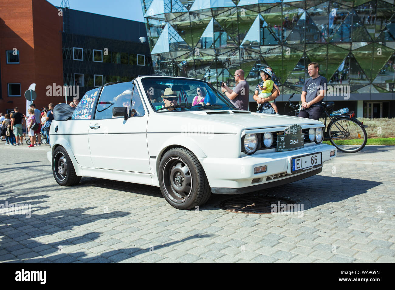 City Riga, Latvian republic. Retro car party. Oldtimer cars at the ...