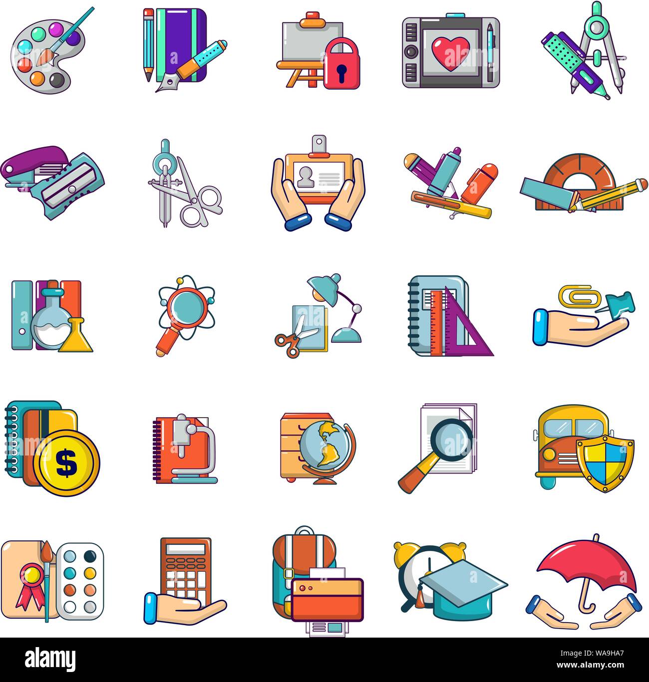 School weekday icons set, cartoon style Stock Vector Image & Art - Alamy