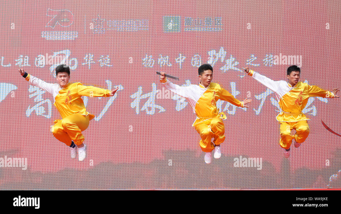 Shaolin students perform martial arts or kungfu during a general ...