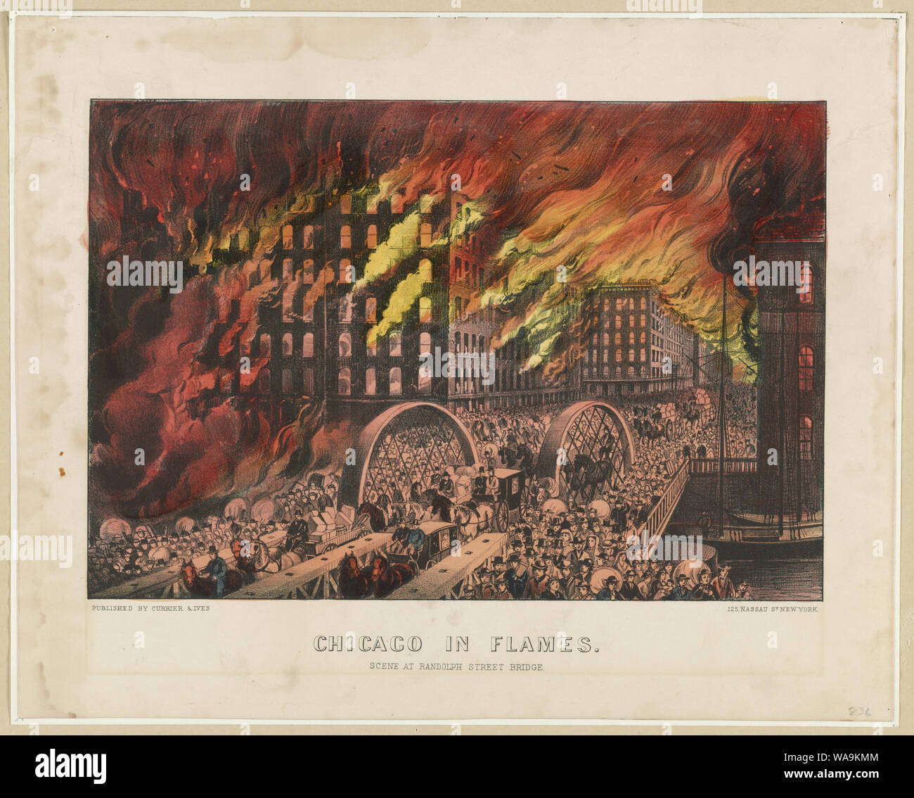 Chicago in flames: Scene at Randolph Street Bridge Stock Photo - Alamy