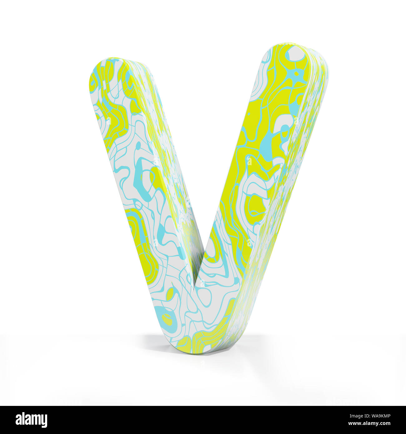 3D rendering letter V on white background. Signs and symbols. Colorful Alphabet. Textured ...
