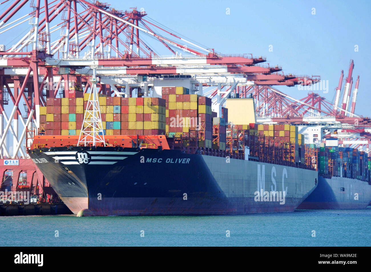--FILE--The container ship MSC Oliver loaded with containers to be ...
