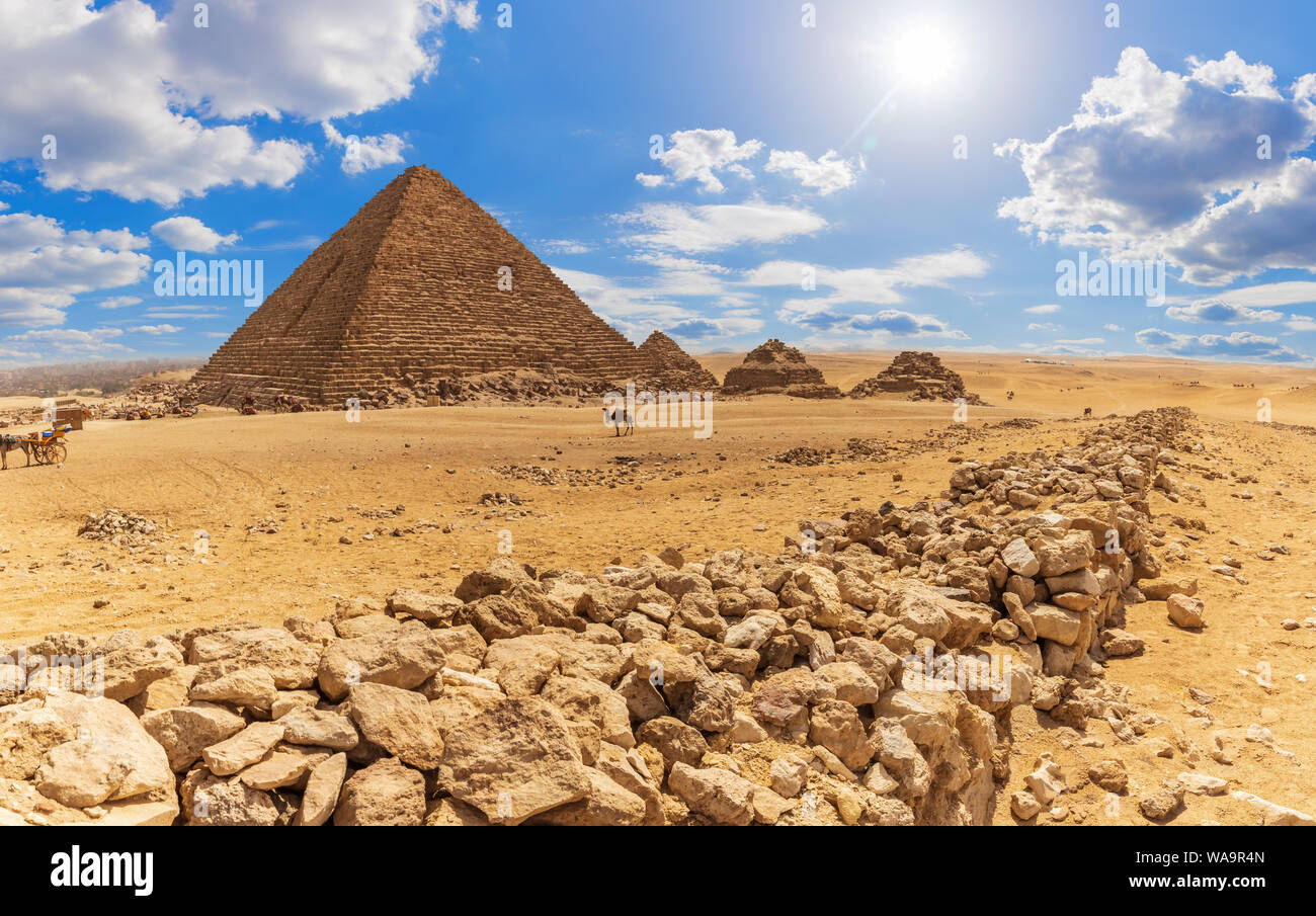 The Pyramid of Menkaure and the rocks in the desert of Giza, Egypt ...